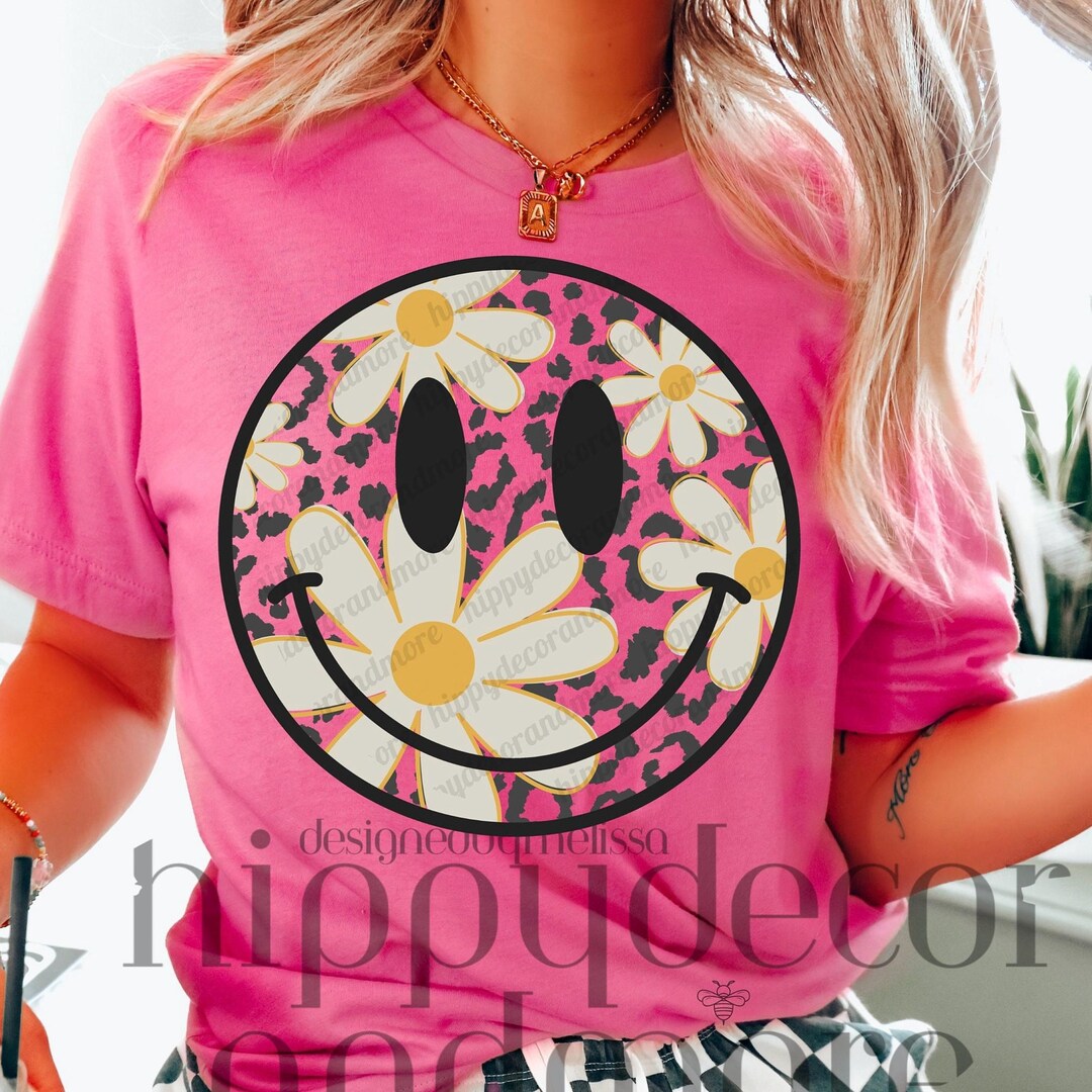 Black Leopard Print Daisy PNG Daisy Smiley Face PNG Retro Smiley Shirt ...