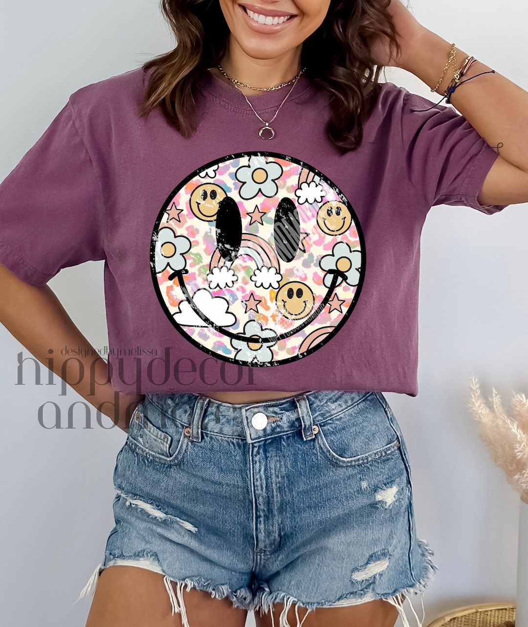 Distressed Smiley Face PNG Daisy Png Retro Smiley Girly Transfer Boho ...