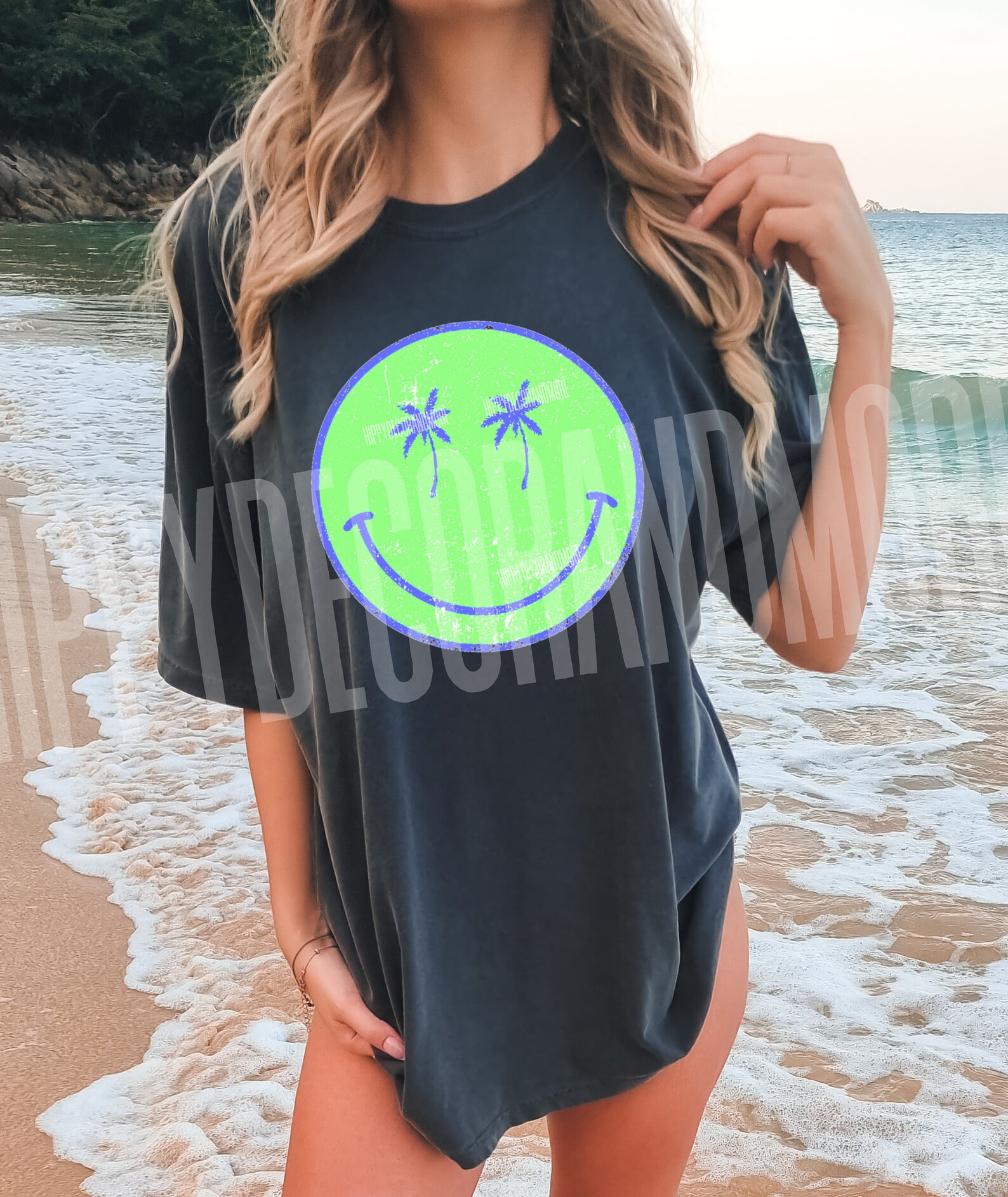Distressed Retro Palm Trees Smiley Face PNG Boho PNG Smiley - Etsy