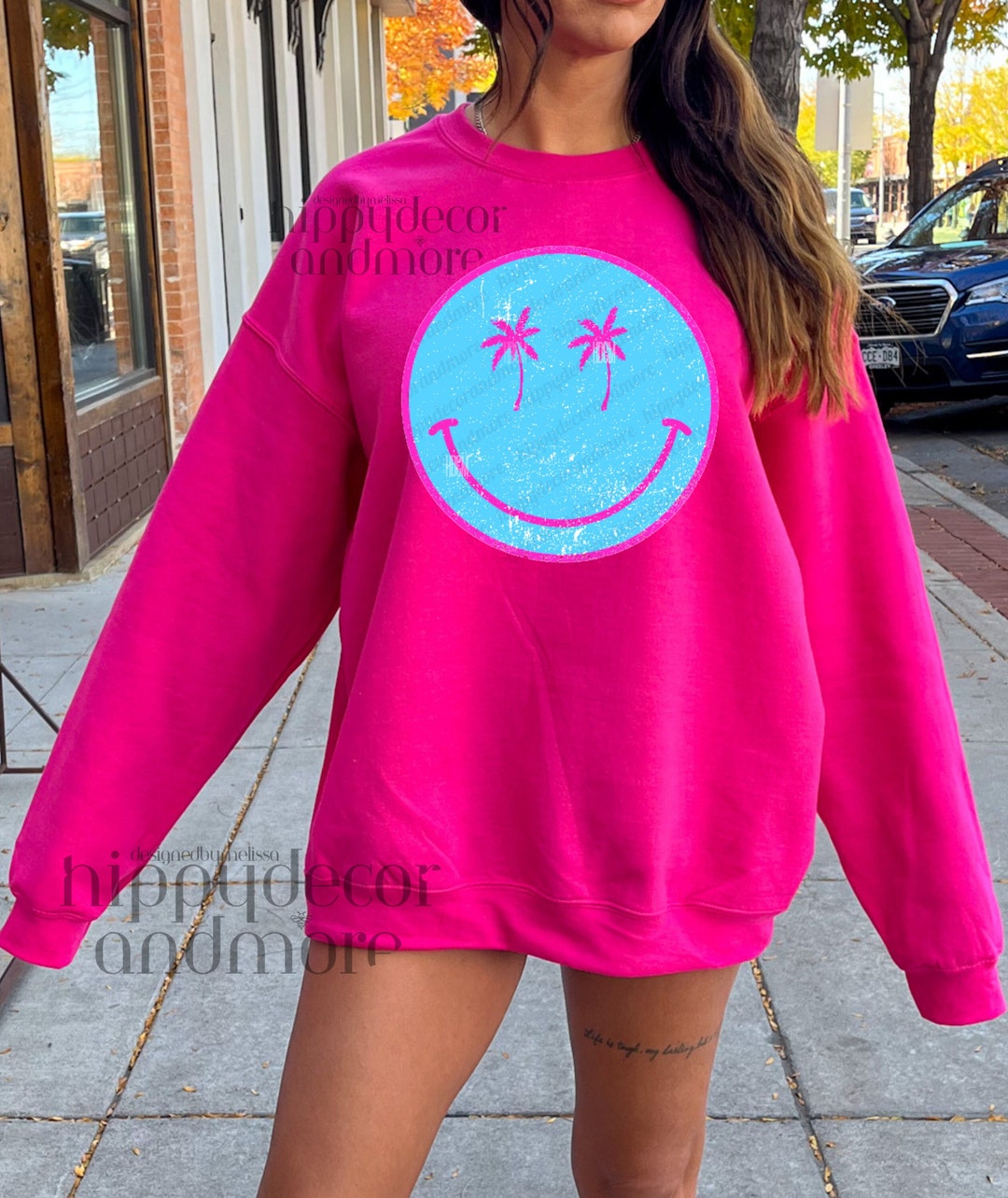 Distressed Retro Palm Trees Smiley Face PNG Boho PNG Smiley Sublimation ...