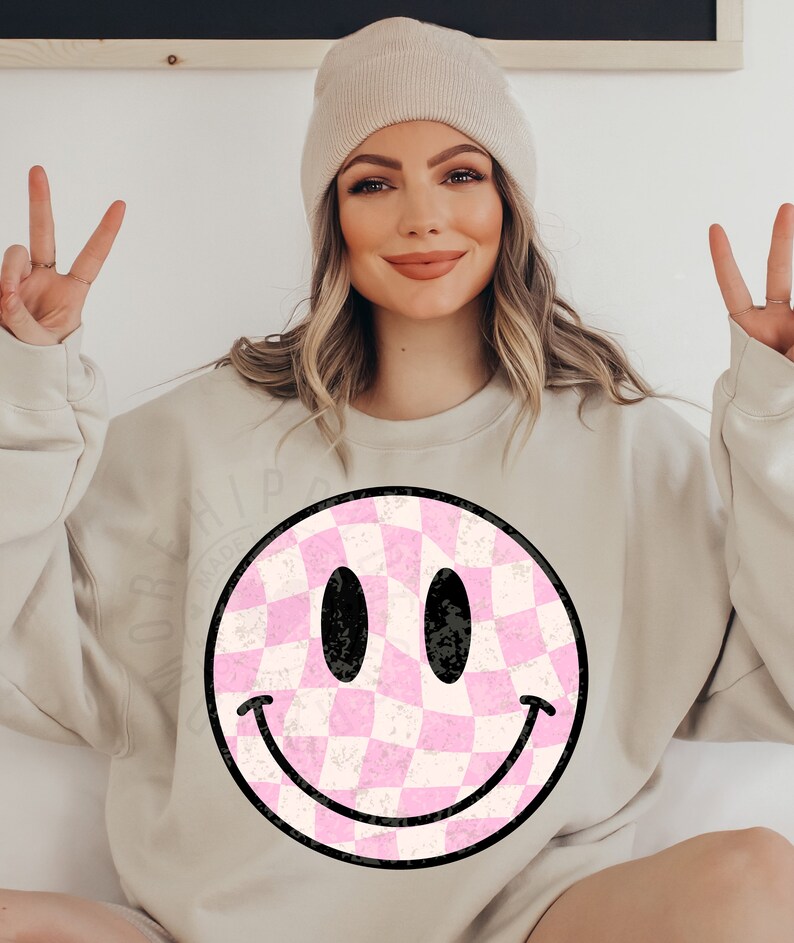 Checkered Smiley Face PNG Pink Checks Png Distressed Smiley - Etsy