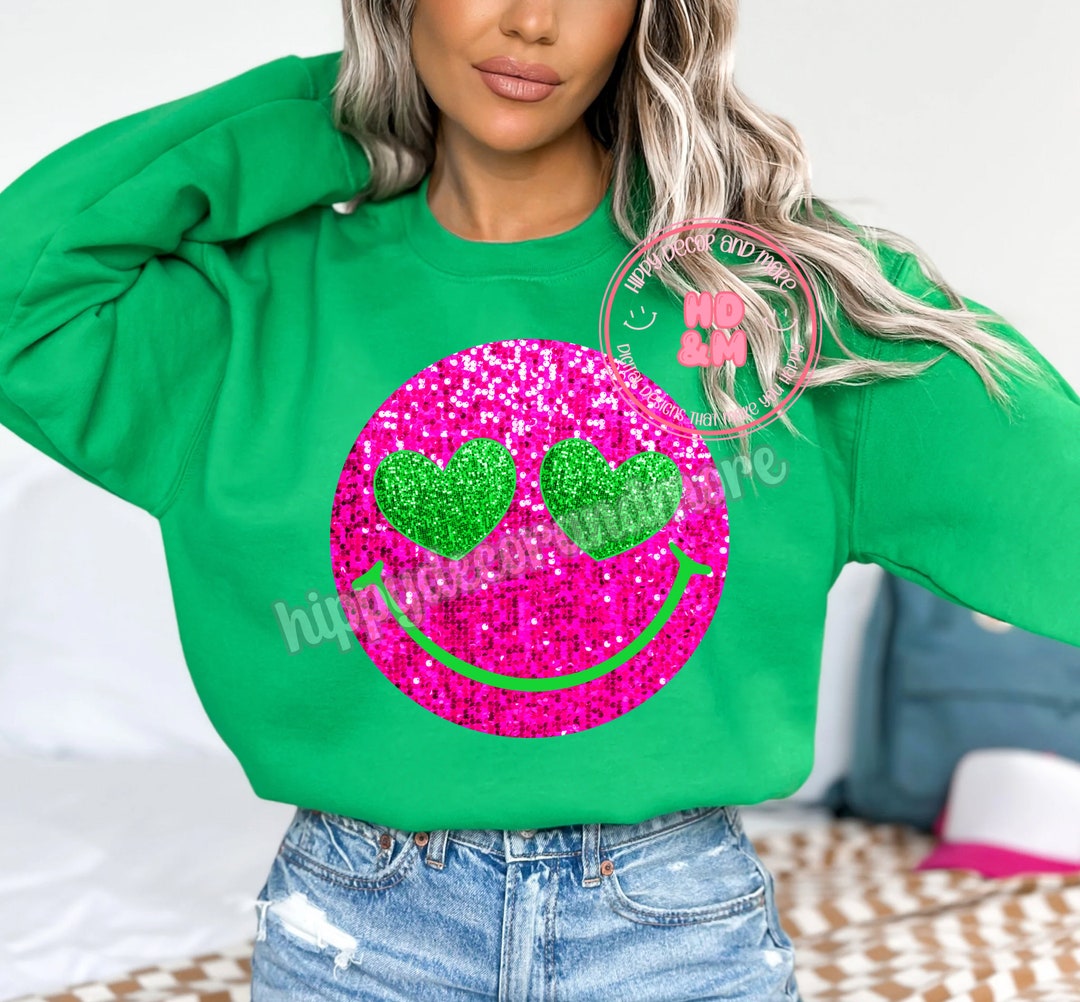 Sparkly Smiley Face PNG Faux Sequins Hearts PNG Sparkly Glitter Shirt ...