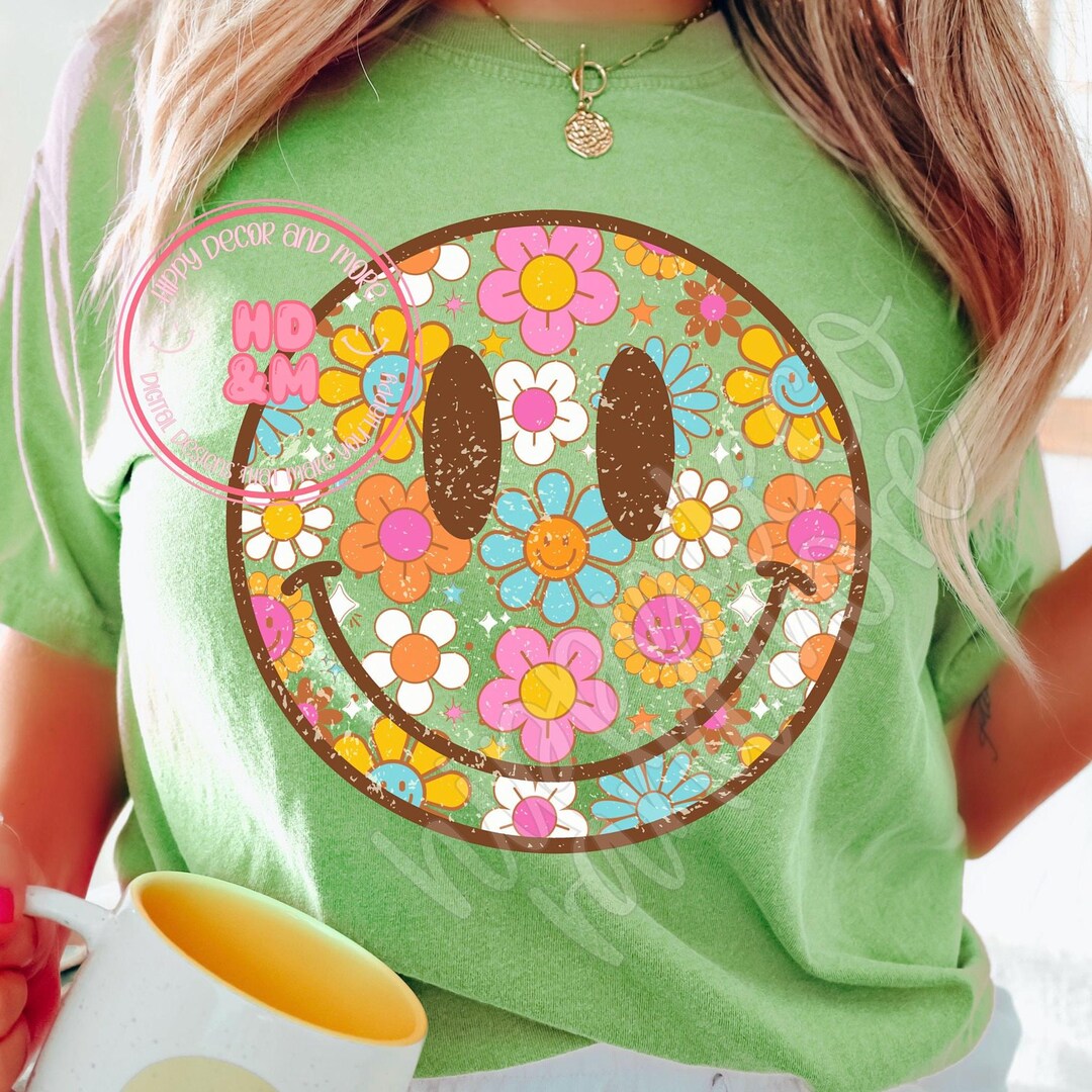 Happy Retro Daisy Smiley Face PNG Distressed Retro Daisies Smiley Shirt ...