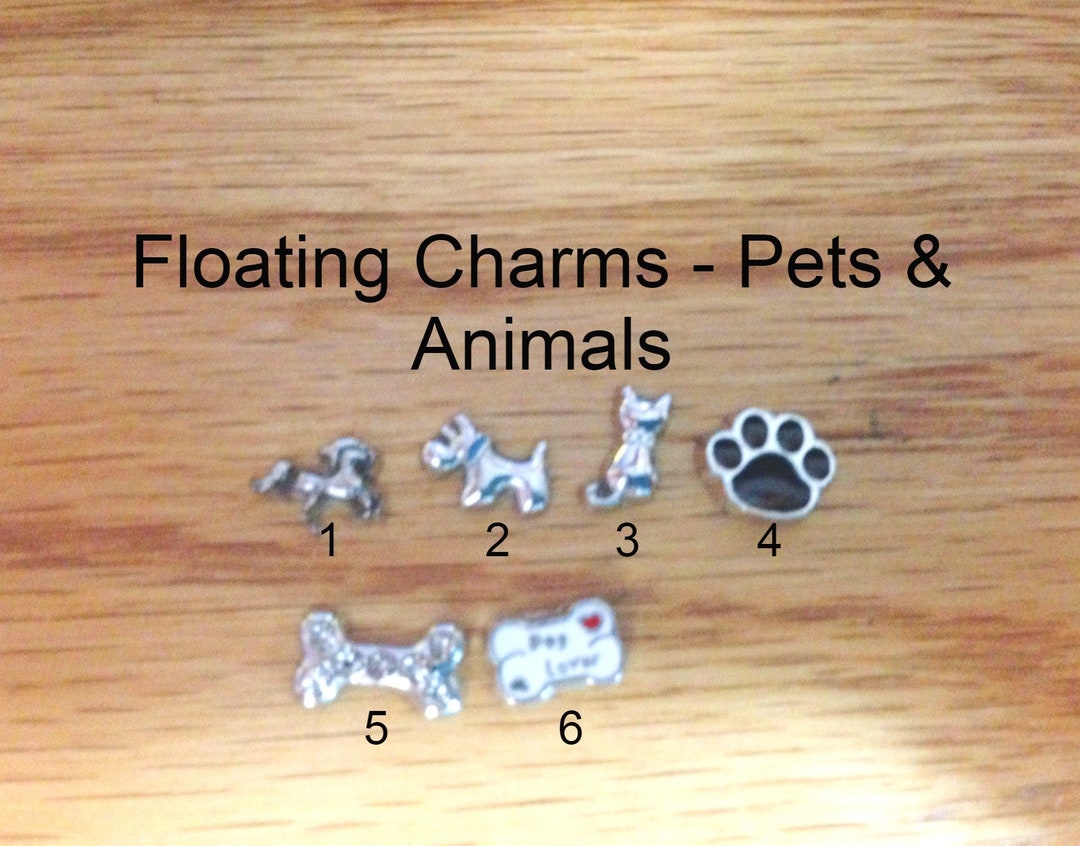 Floating Charms, Pets and Animals, Horse, Dog, Cat, Paw, Crystal Bone ...