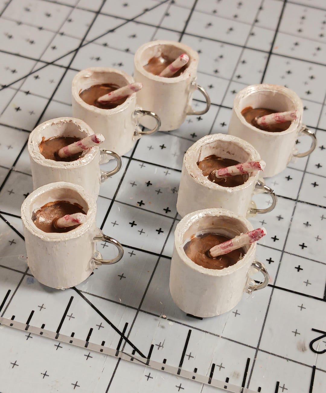 Hot Cocoa Cups, 1:6 Size, Doll Hot Cocoa Cups, With Candy Cane Stick ...