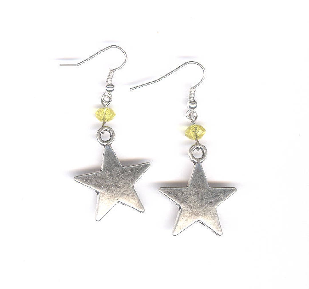 Big Star Earrings, Stars, Star, Earrings, Pierced Earrings, Silver Tone ...