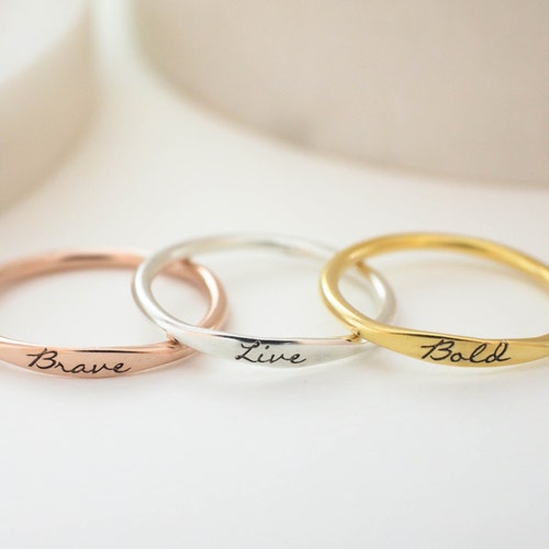 Custom Name Ring Personalized Stacking Ring Skinny - Etsy