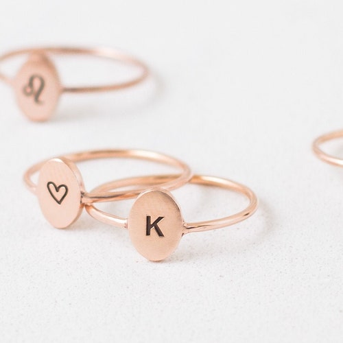 Dainty Initial Heart Ring in Rose Gold Gold Sterling Silver - Etsy