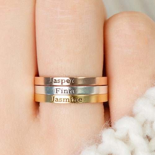 Custom Name Ring Personalized Stacking Ring Skinny - Etsy