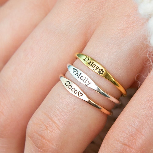 Custom Name Ring Personalized Stacking Ring Skinny - Etsy