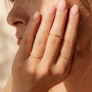 Stacking Ring Set • Ultra Thin Stacking Rings • Twist Ring, Dainty Beaded Ring, Midi Ring ...