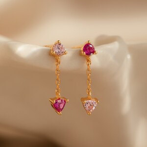 Mismatched Pink Drop Earrings by Caitlyn Minimalist • Ruby Pink Crystal ...