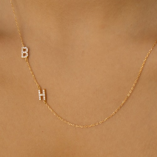 Pave off Center Letter Necklace by Caitlynminimalist Custom - Etsy
