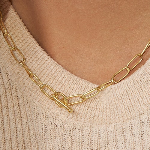 Perfect Layering Link Necklace With Toggle Clasp Minimalist | Etsy