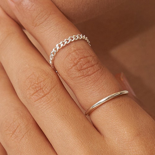 Dainty Paper Clip Chain Ring in Gold Sterling Silver Rose - Etsy