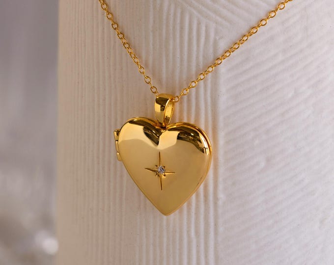 North Star Heart Locket Necklace by Caitlynminimalist • Dainty Diamond ...