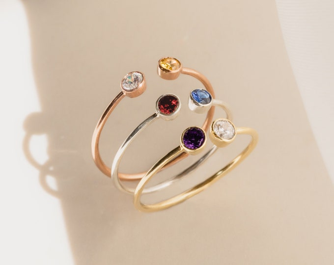 Dainty Birthstone Jewelry Dual Birthstone Ring Skinny Gemstone Stacking ...