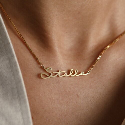 Minimalist Name Necklace With Box Chain Name Necklace by | Etsy
