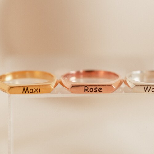 Custom Signet Ring Name Ring Stackable Bar Ring | Etsy