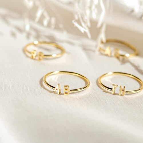 Duo Initial Ring Custom Letter Ring by Caitlyn Minimalist - Etsy
