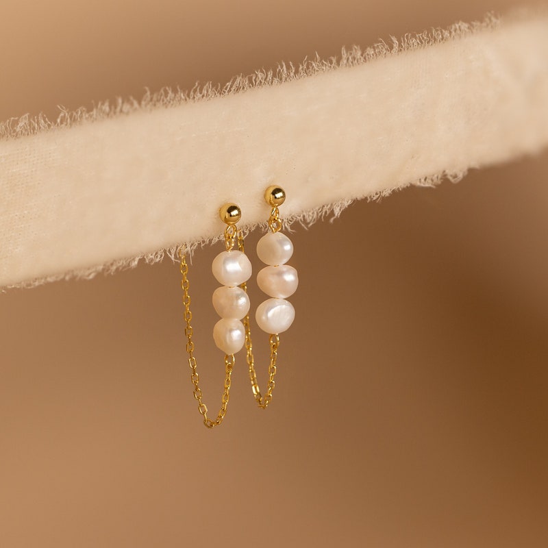 Triple Pearl Dangle Earrings - Etsy