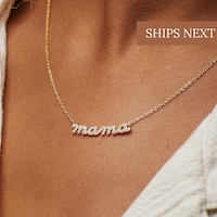 14K Solid Gold Mama Initial Necklace, Mom Letter Necklace, Pave Mama ...