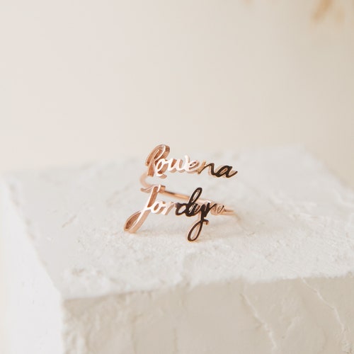Double Name Ring Two Name Ring in Sterling Silver Gold and - Etsy
