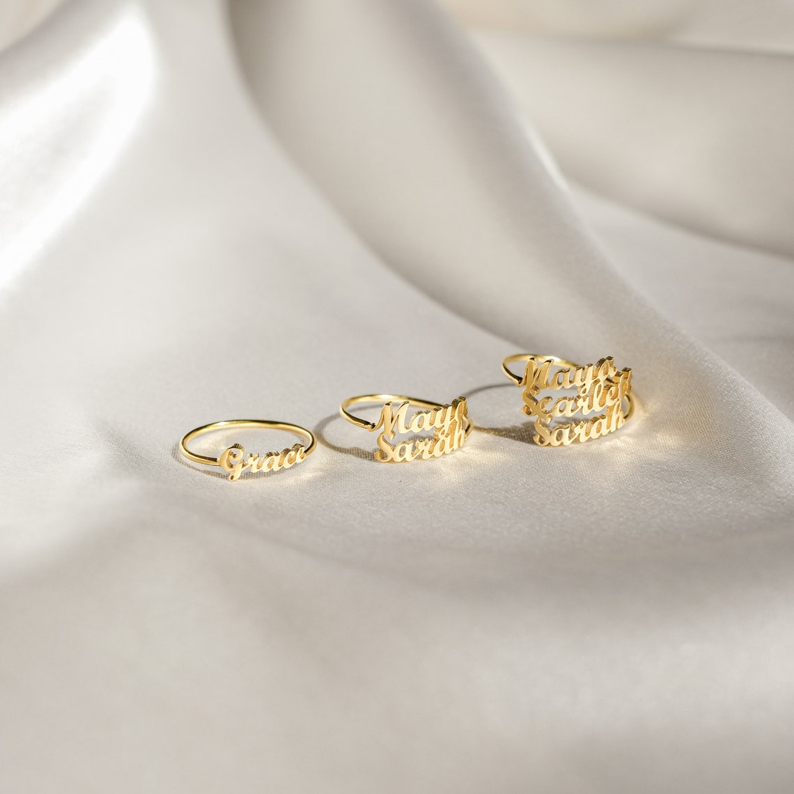 Double Name Ring Two Name Ring in Sterling Silver Gold and - Etsy