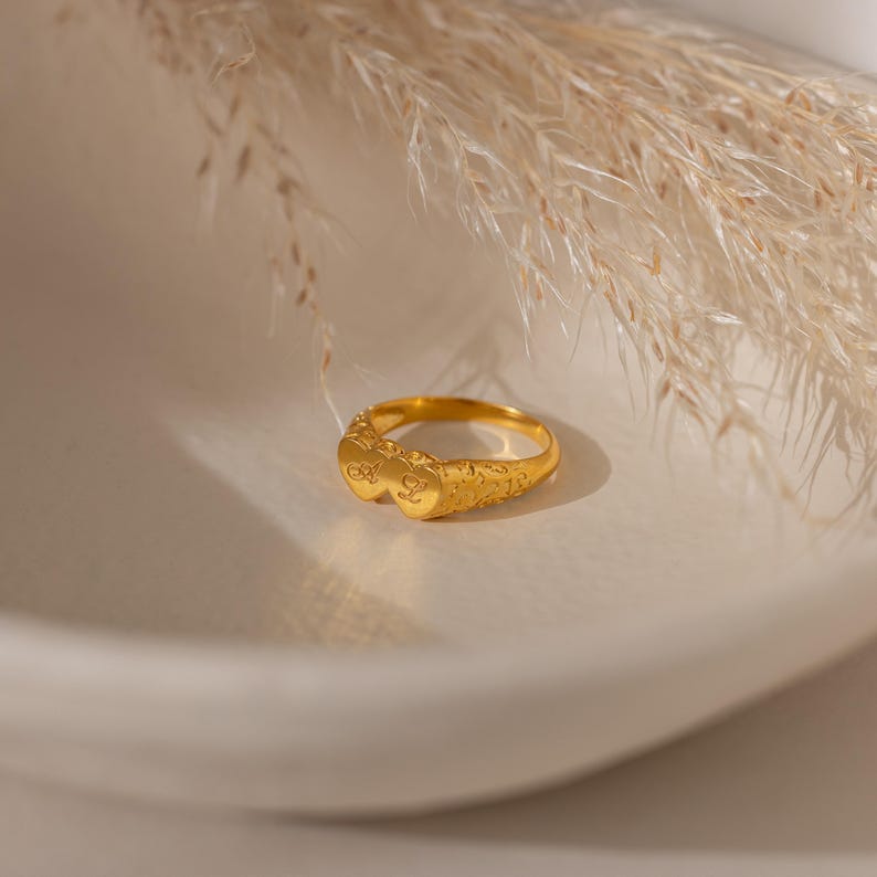 Duo Initial Heart Signet Ring by Caitlyn Minimalist • Custom Engraved ...