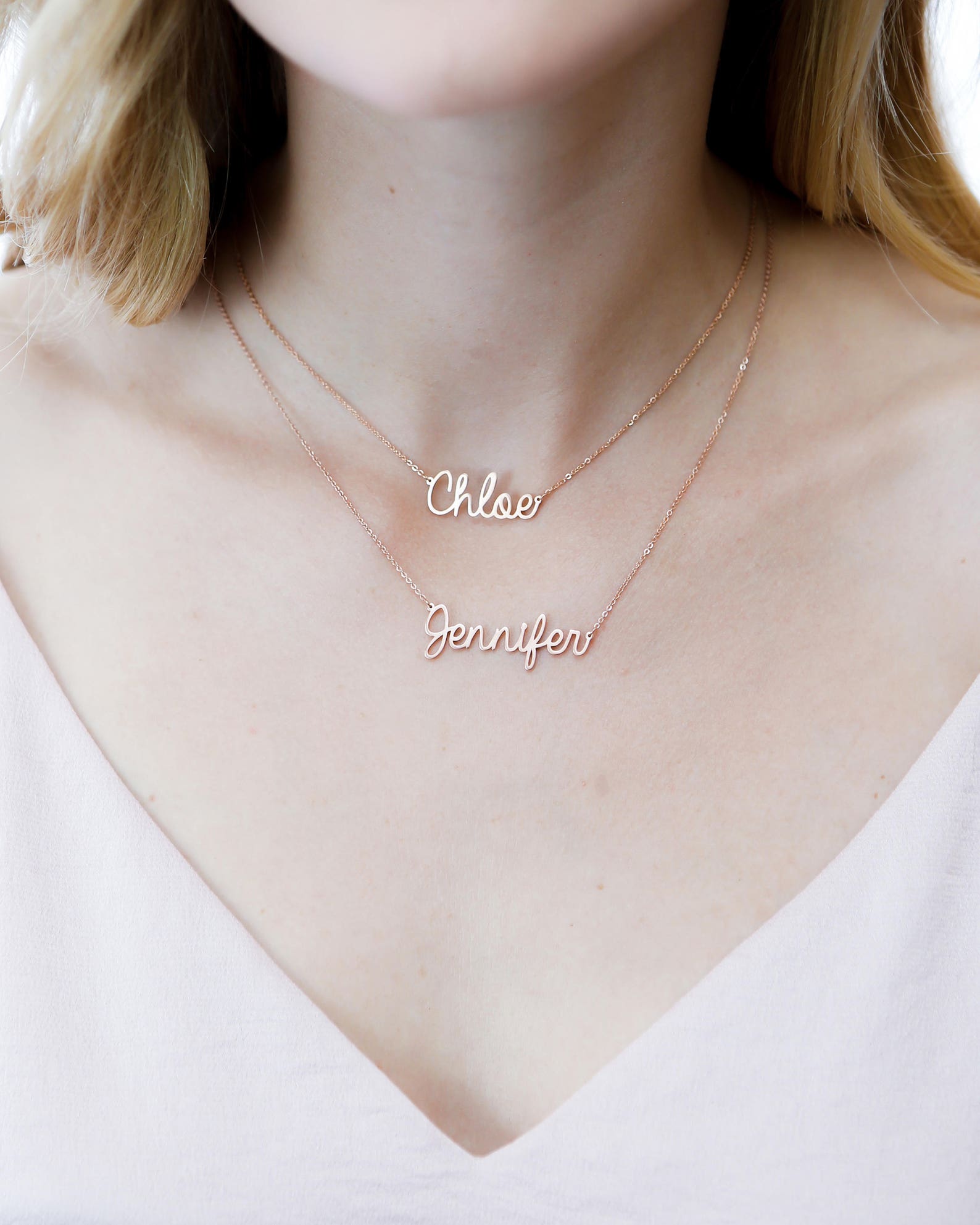 Double Chain Name Necklace Personalized Layer Name Necklace - Etsy