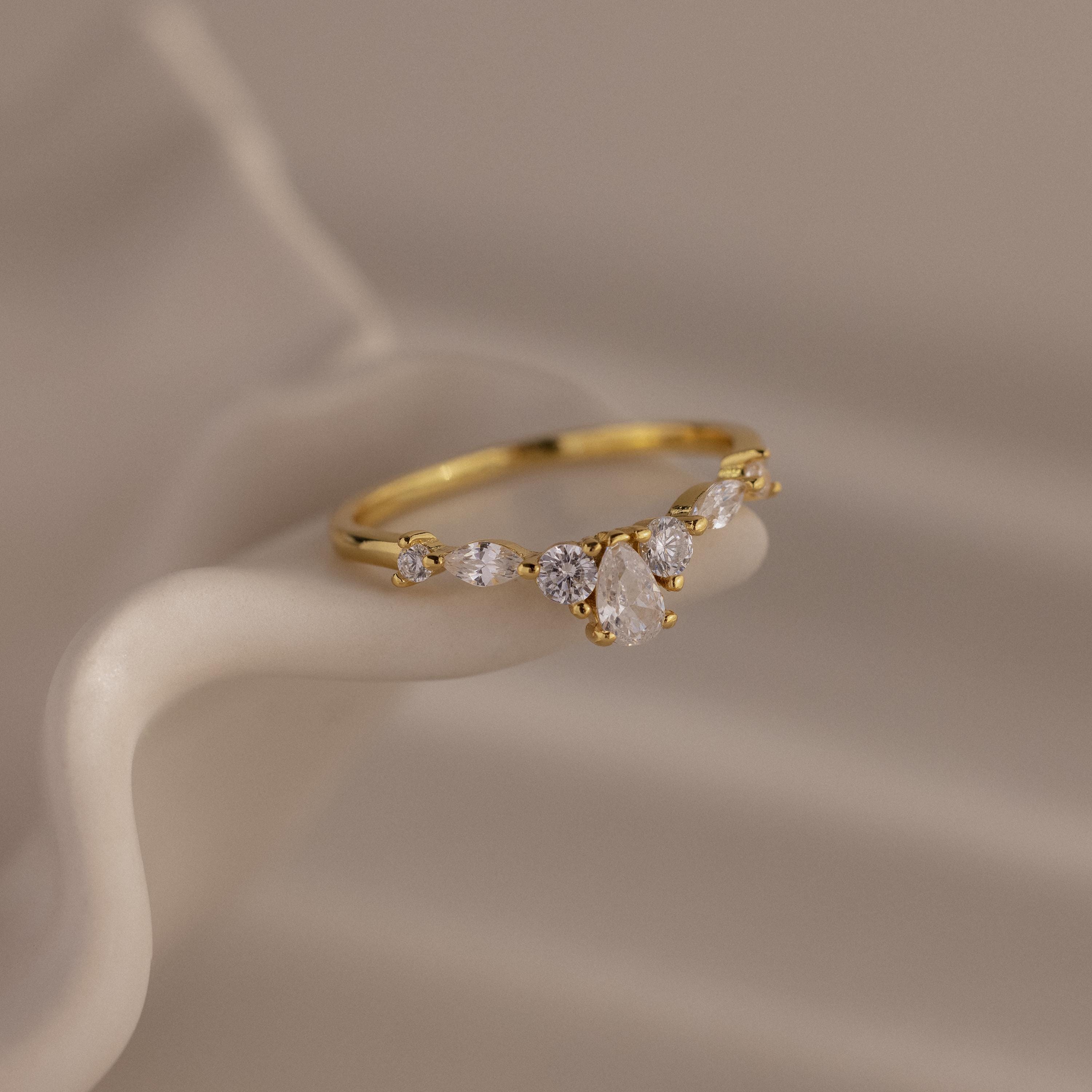 Diamond Teardrop Crown Ring by Caitlyn Minimalist • Diamond Engagement ...