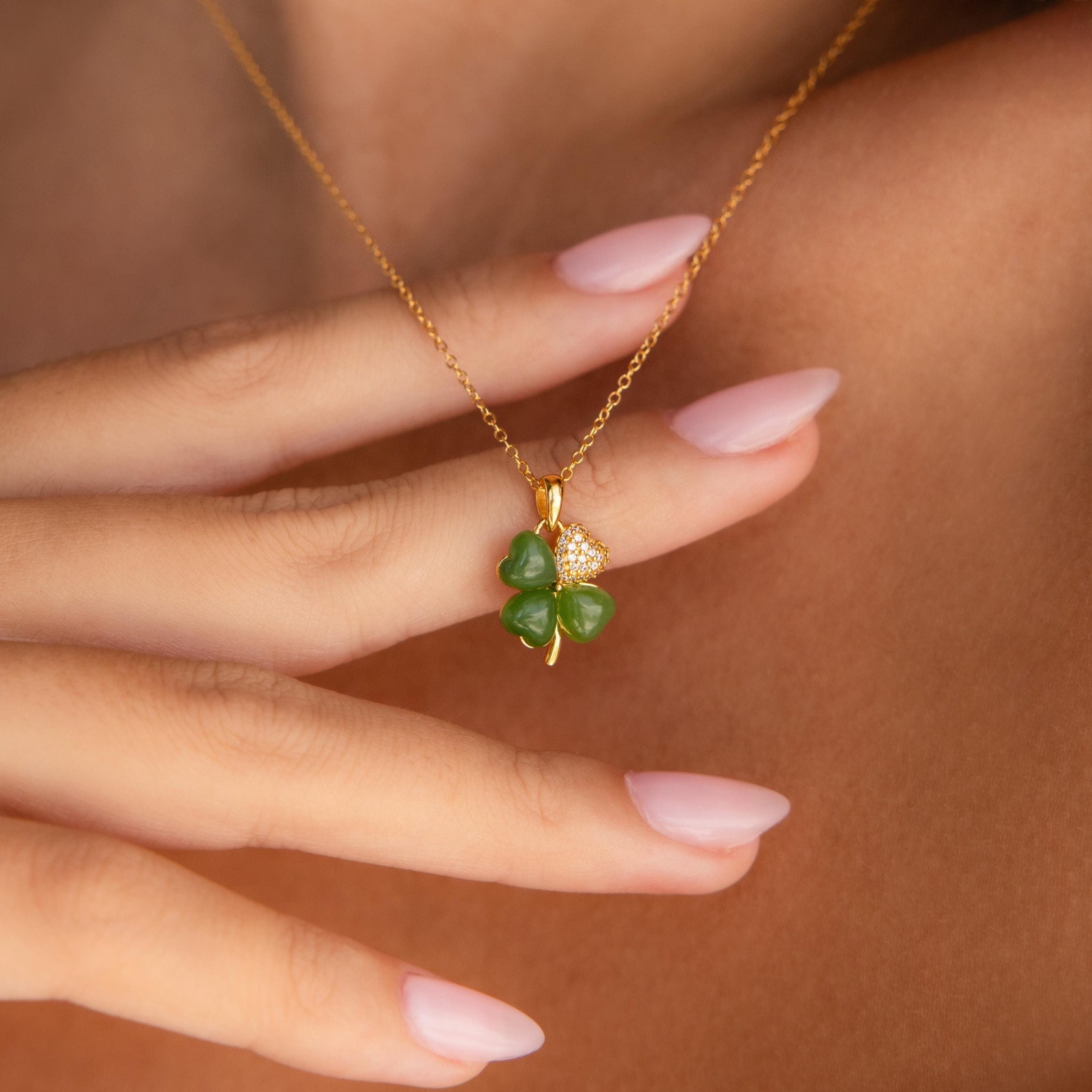 Lucky Jade Clover Necklace by Caitlyn Minimalist • Diamond Crystal ...