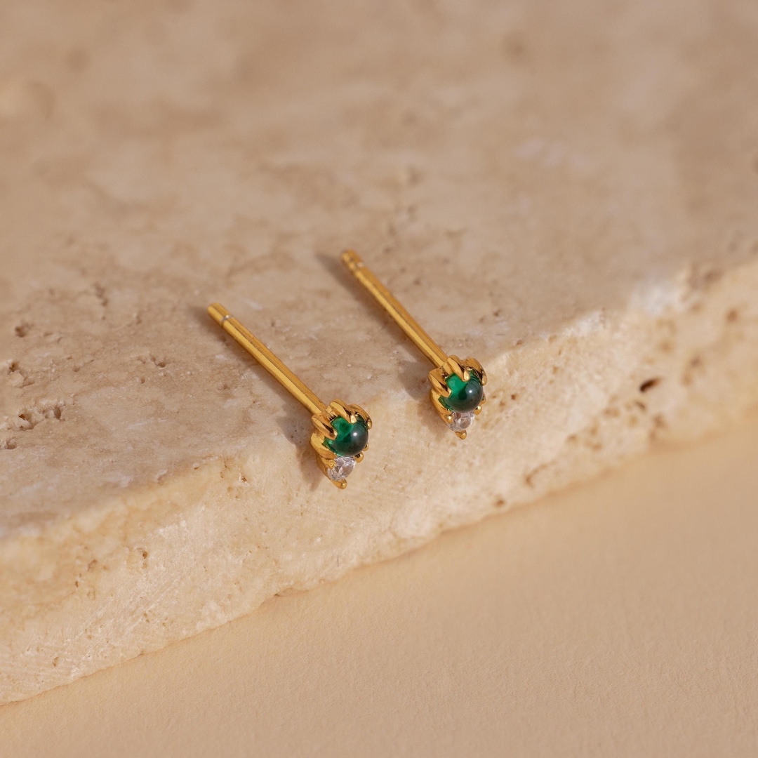 Jade Stud Earrings by Caitlyn Minimalist • Dainty Green Jade & Diamond ...