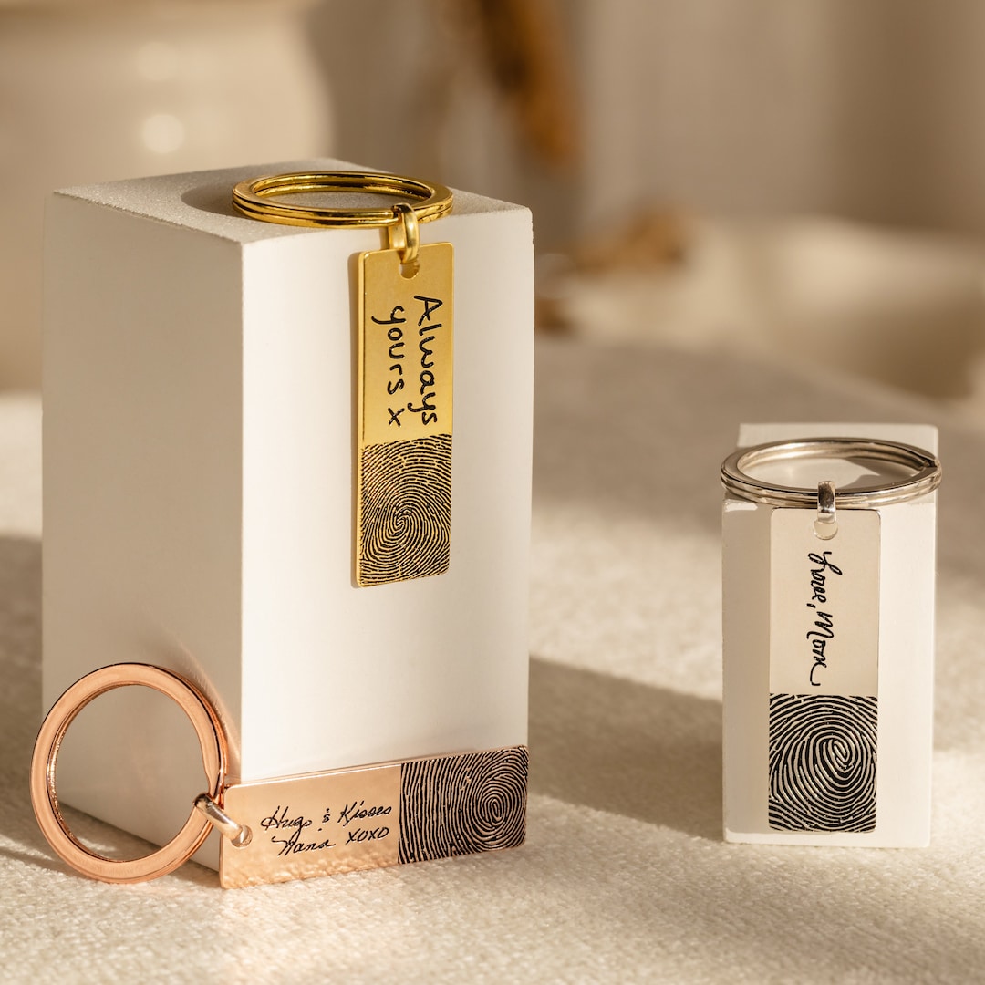 Actual Fingerprint Keychain by Caitlyn Minimalist • Custom Handwriting ...