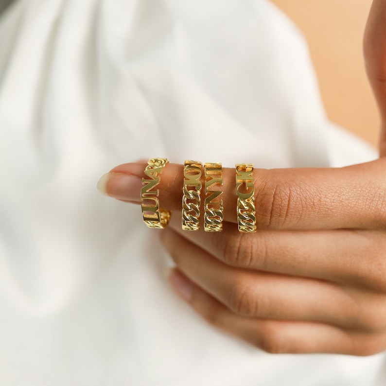 Curb Chain Name Ring by Caitlynminimalist Curb Link Name - Etsy