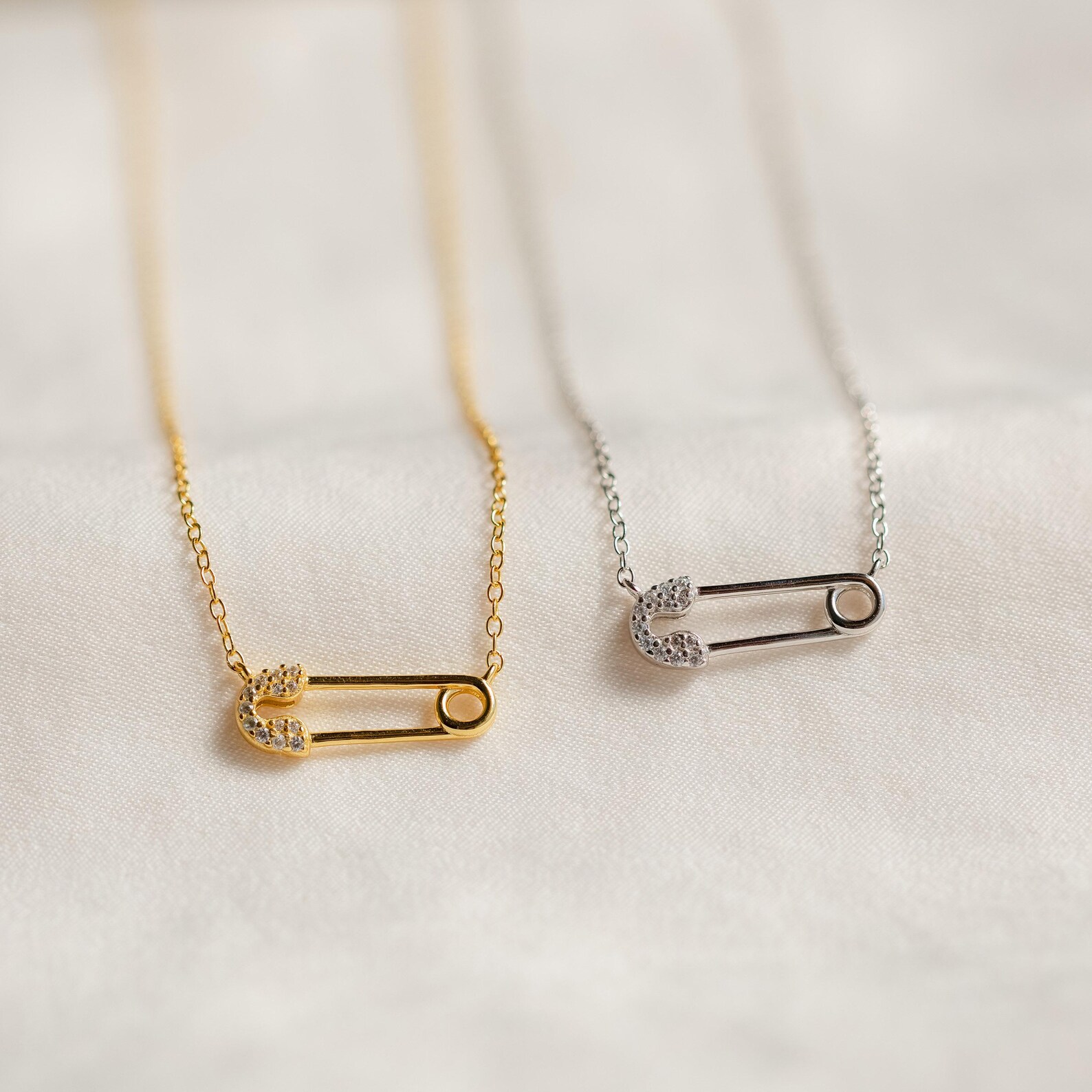 Pave Safety Pin Necklace by Caitlynminimalist • Diamond Pin Charm ...