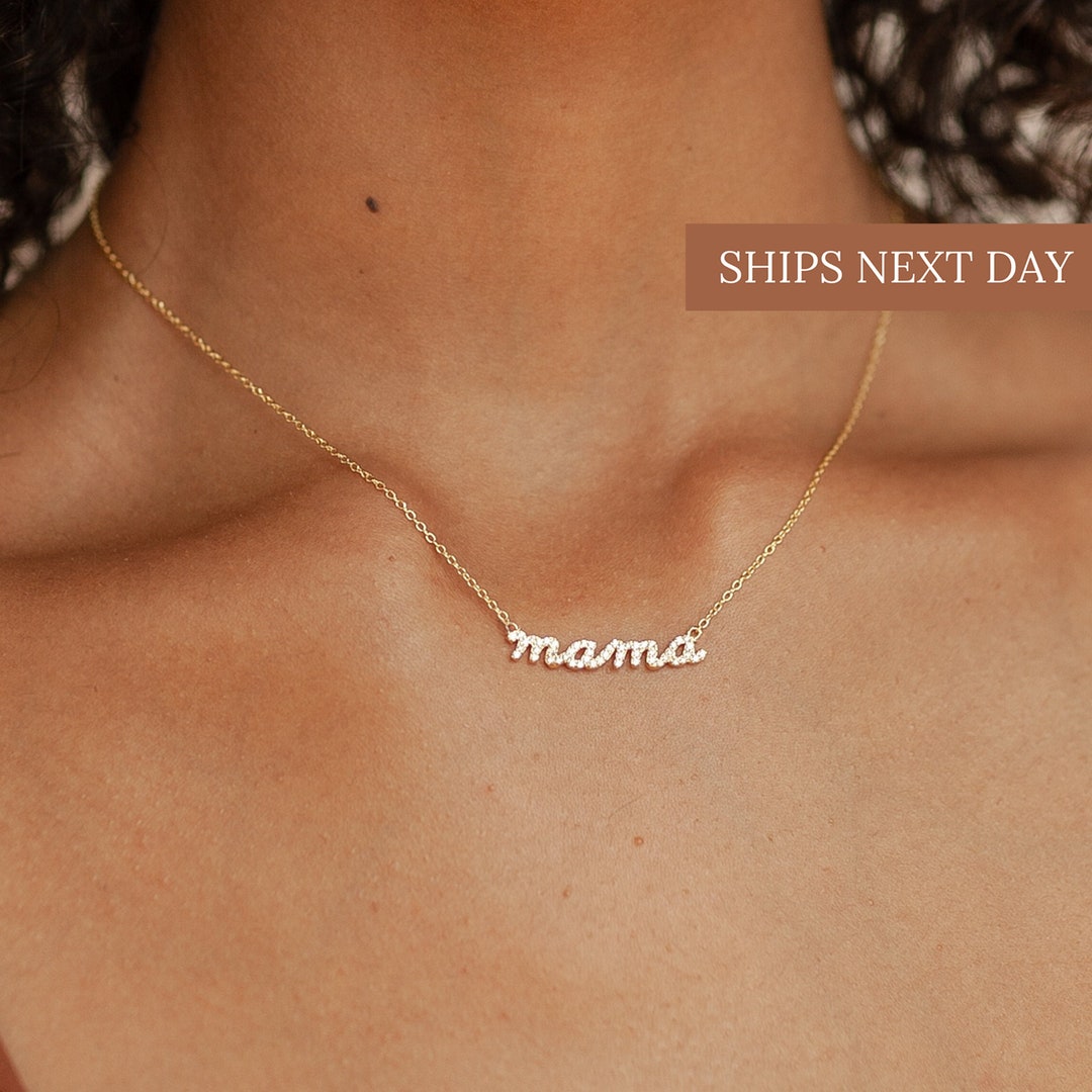 Pave Mama Script Necklace by Caitlyn Minimalist • Mother Necklace ...