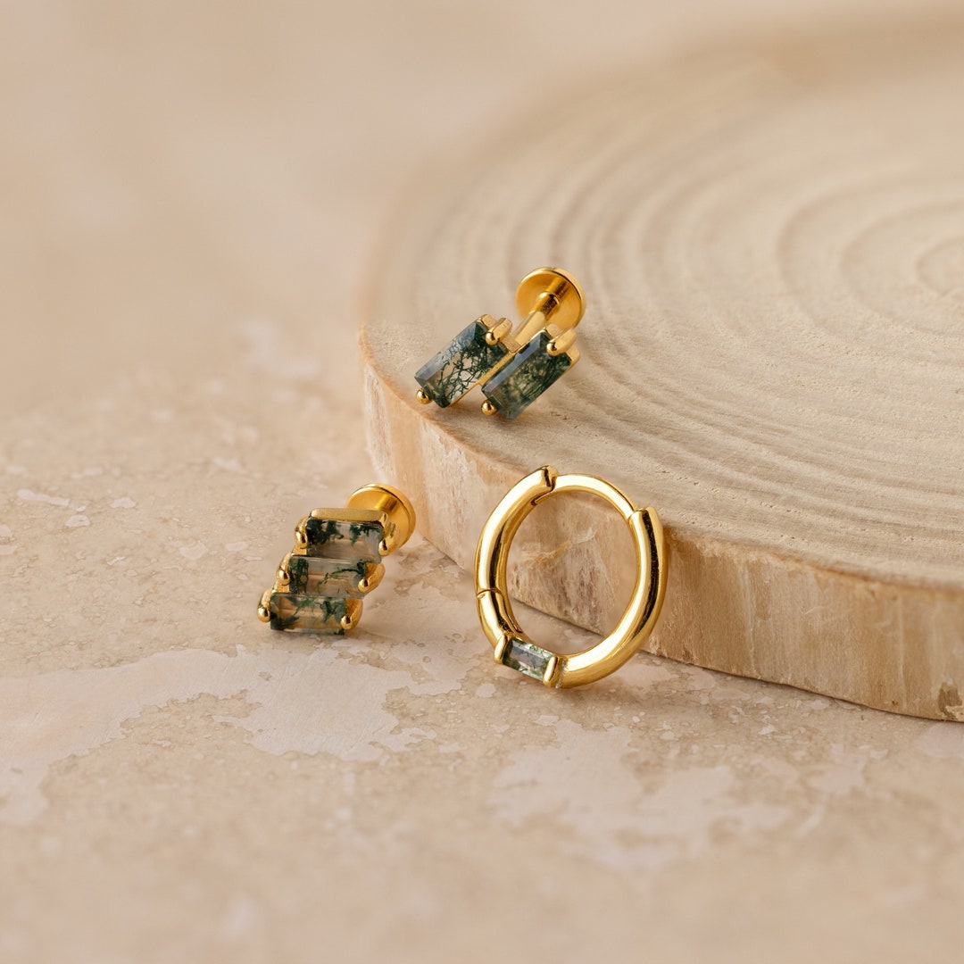 Agate Cartilage Earring Set by Caitlyn Minimalist • Set of 3 Dainty ...