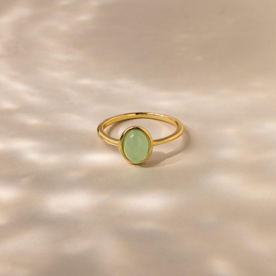 Jade Solitaire Ring by Caitlyn Minimalist • Dainty Green Oval Gemstone ...