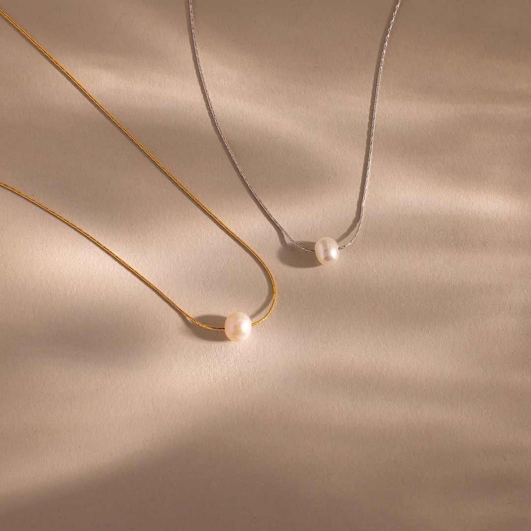 Dainty Pearl Charm Necklace by Caitlyn Minimalist • 6mm Floating Pearl ...