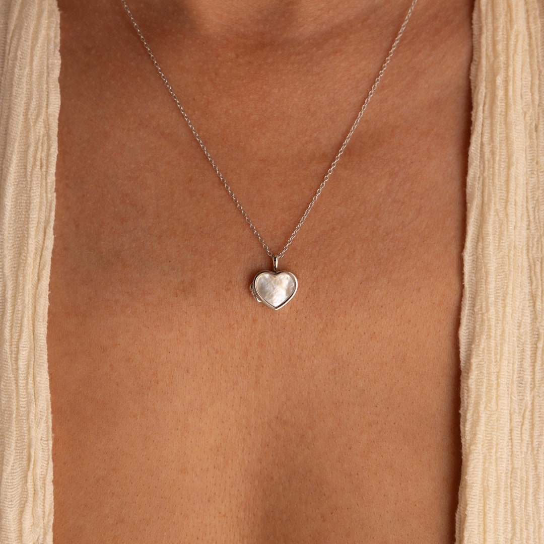 Mother of Pearl Heart Locket by Caitlyn Minimalist • Silver Locket ...