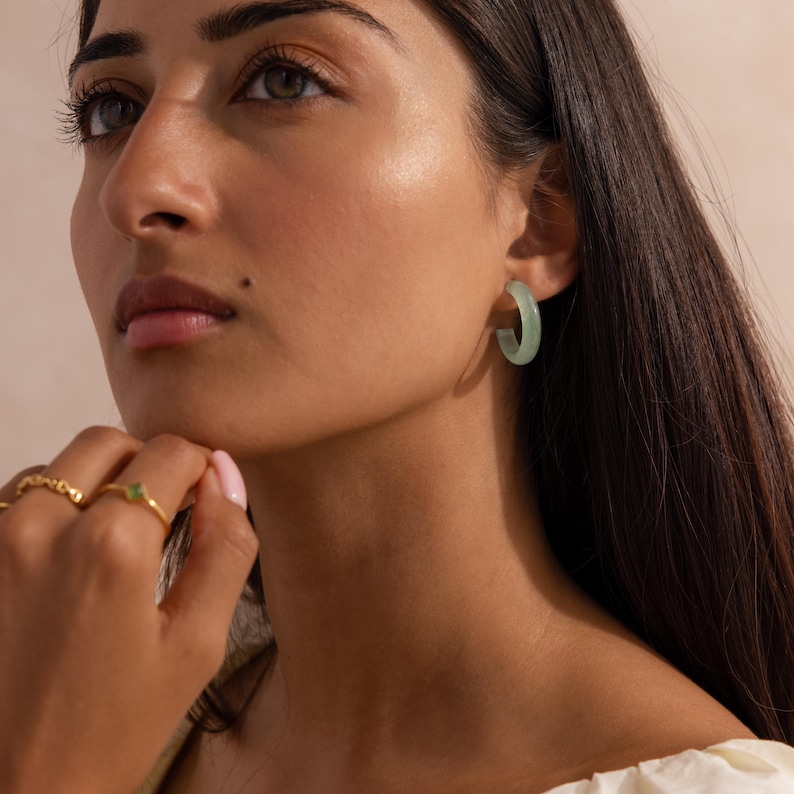 Thick Jade Hoops by Caitlyn Minimalist • Green Gemstone Hoop Earrings ...