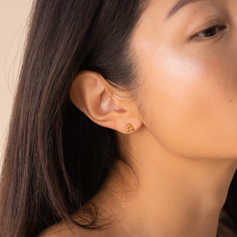 Initial Earrings by Caitlyn Minimalist Dainty Letter Stud - Etsy