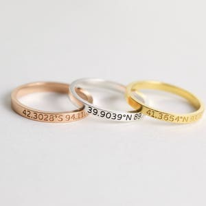 Custom Location Coordinates Ring • Dainty Coordinates Stackable Band ...