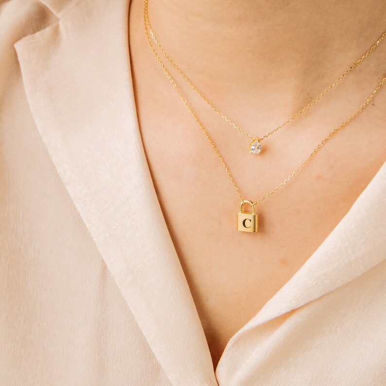 Initial Padlock Necklace The Lock Initial Pendant Necklace - Etsy 日本