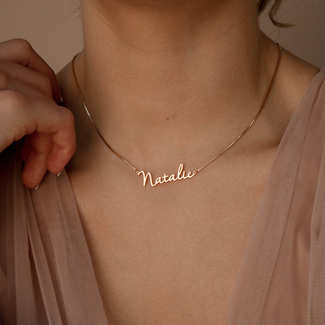 Name Necklace in Box Chain • Custom Jewelry • Wife Gift • Meaningful ...