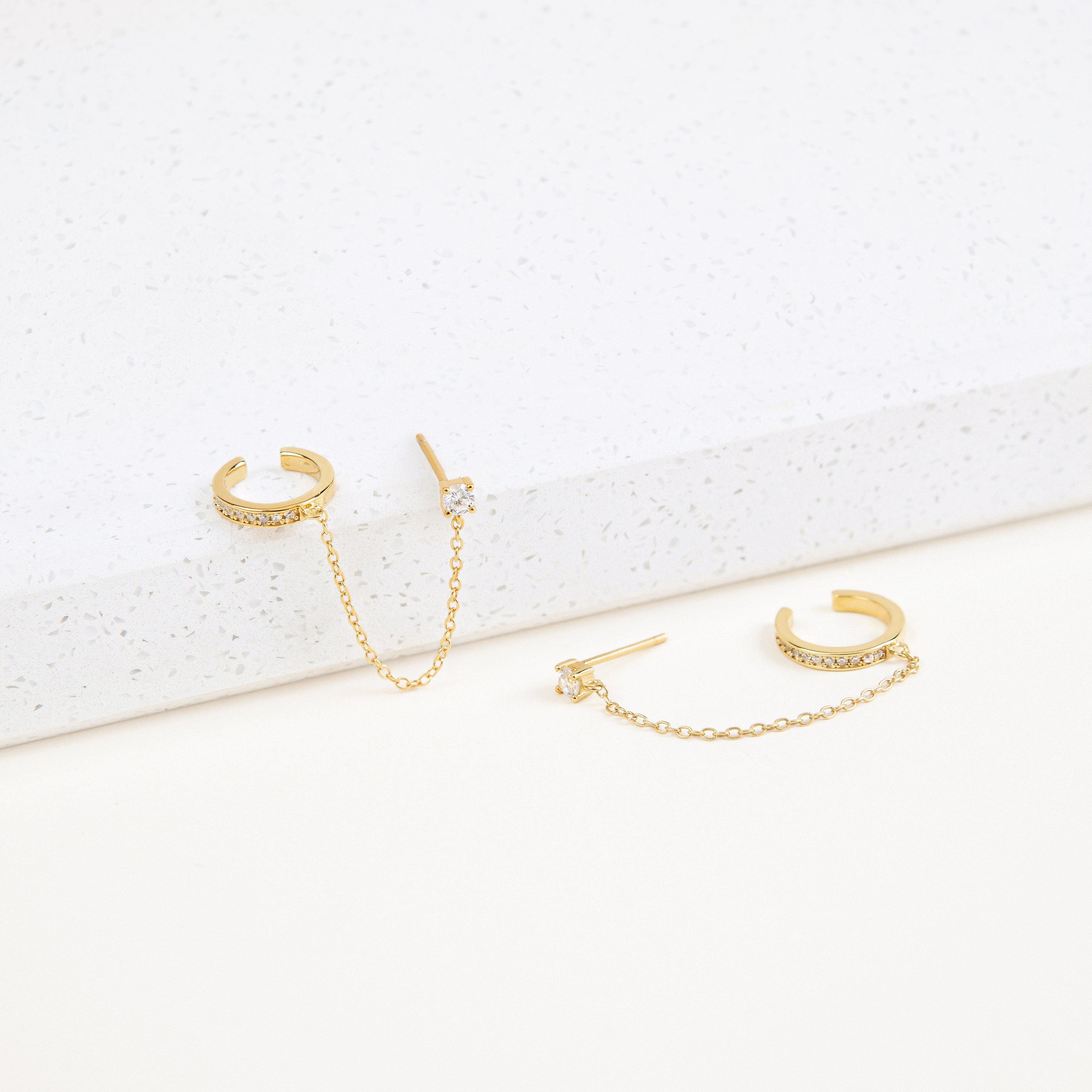 Ear Cuff Chain Earrings Minimalist Chain Diamond Studs - Etsy UK