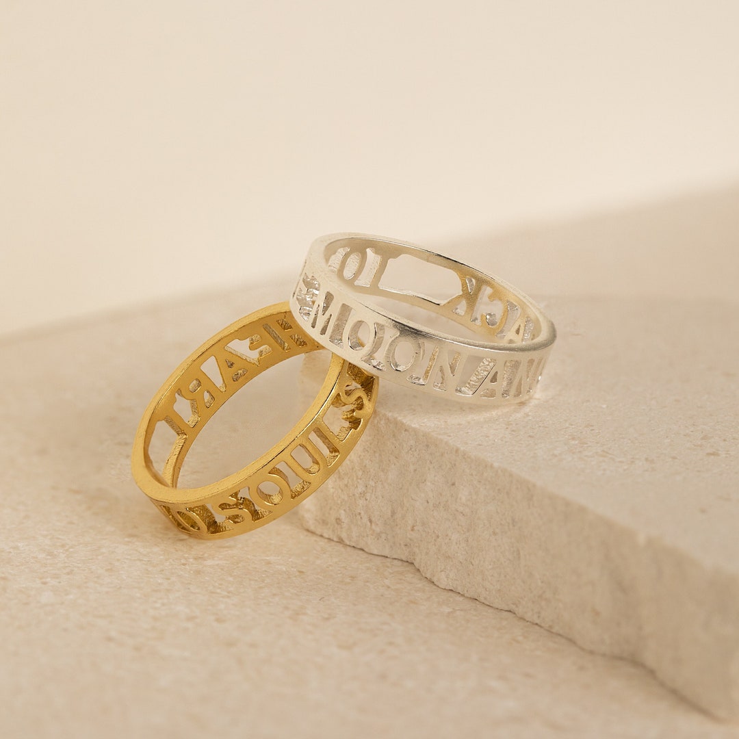 Modern Name Ring by Caitlyn Minimalist Roman Numerals Ring Handmade Engagement Ring Custom Mens Jewelry Personalized Gift RM03 Etsy
