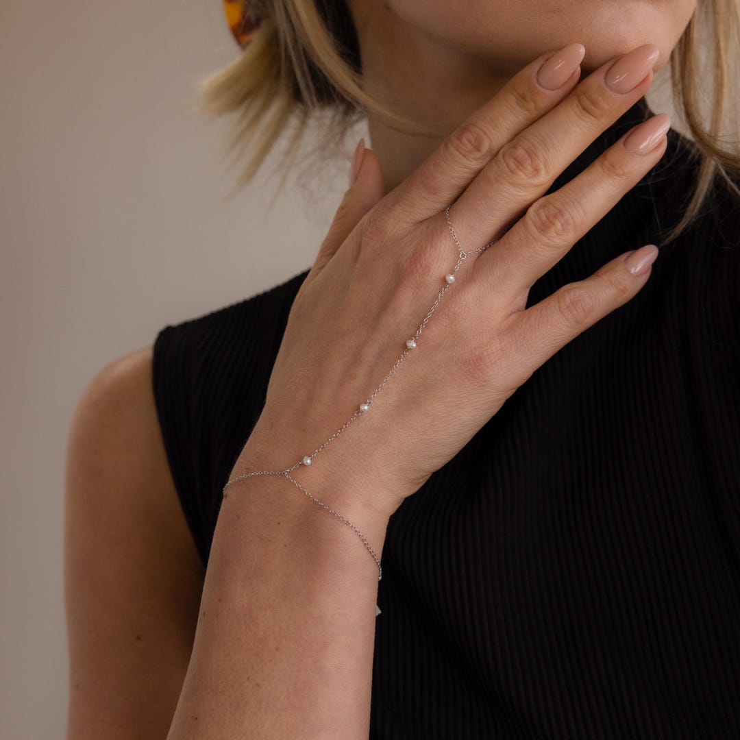 Pearl Hand Chain Bracelet by Caitlyn Minimalist • Dainty Beaded Pearl ...