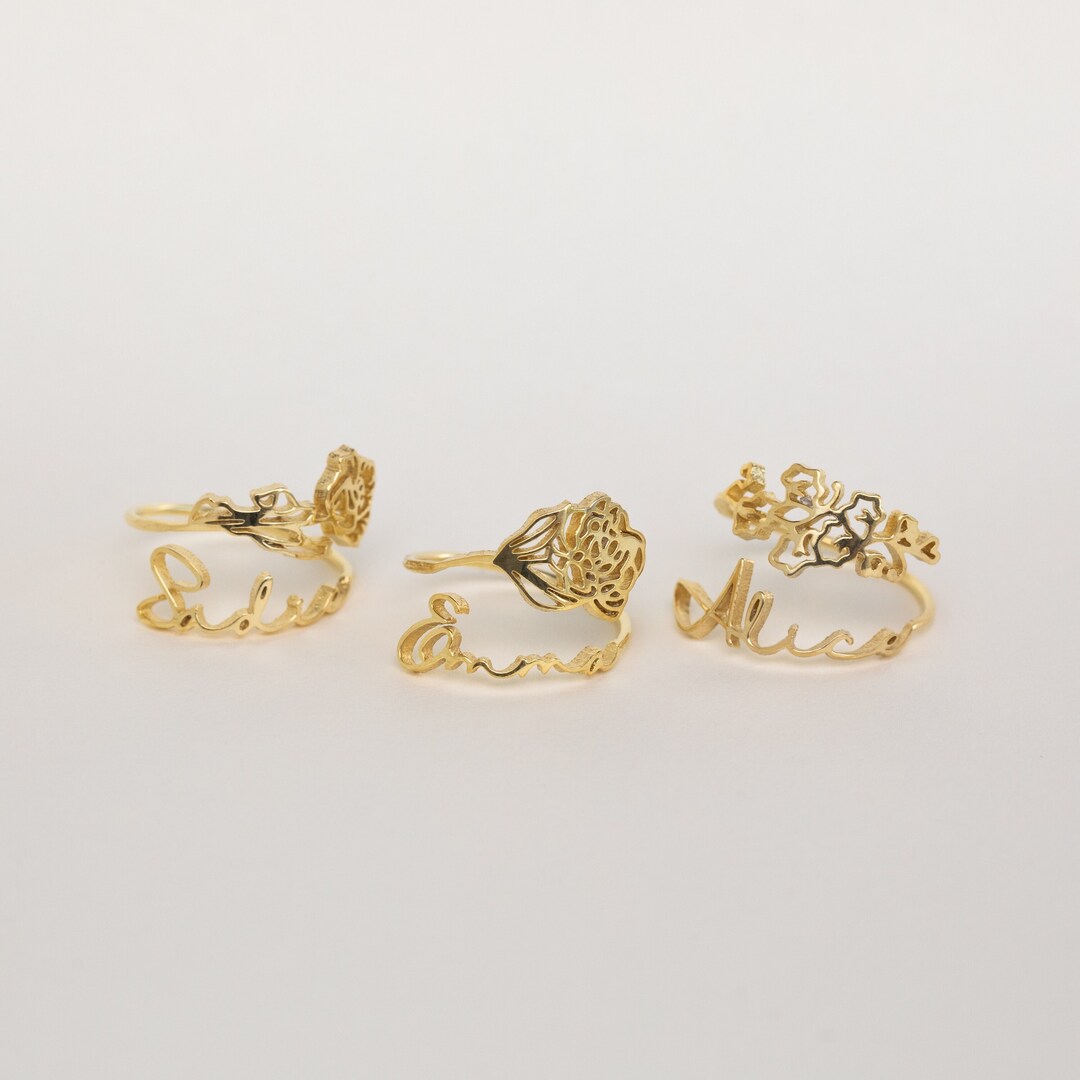 Birth Flower Name Ring by Caitlyn Minimalist • Custom Flower Jewelry ...